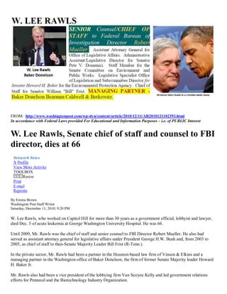 W. LEE RAWLS - Senior Counsel/Chief Of Staff to FBI (Baker Donelson ...