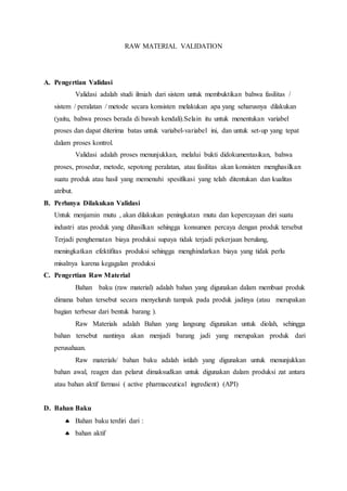 Raw material validation | PDF