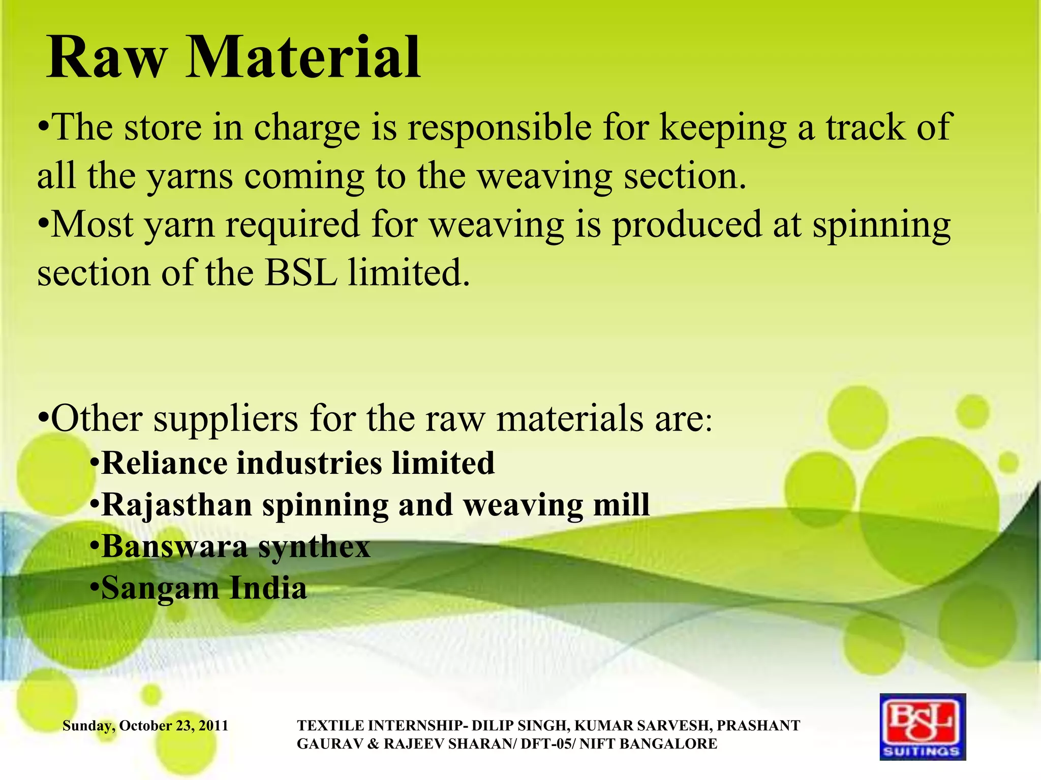 Raw material of weaving-BSL | PPTX