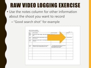 COMM 106 RAW VIDEO LOGGING EXERCISE | PPTX