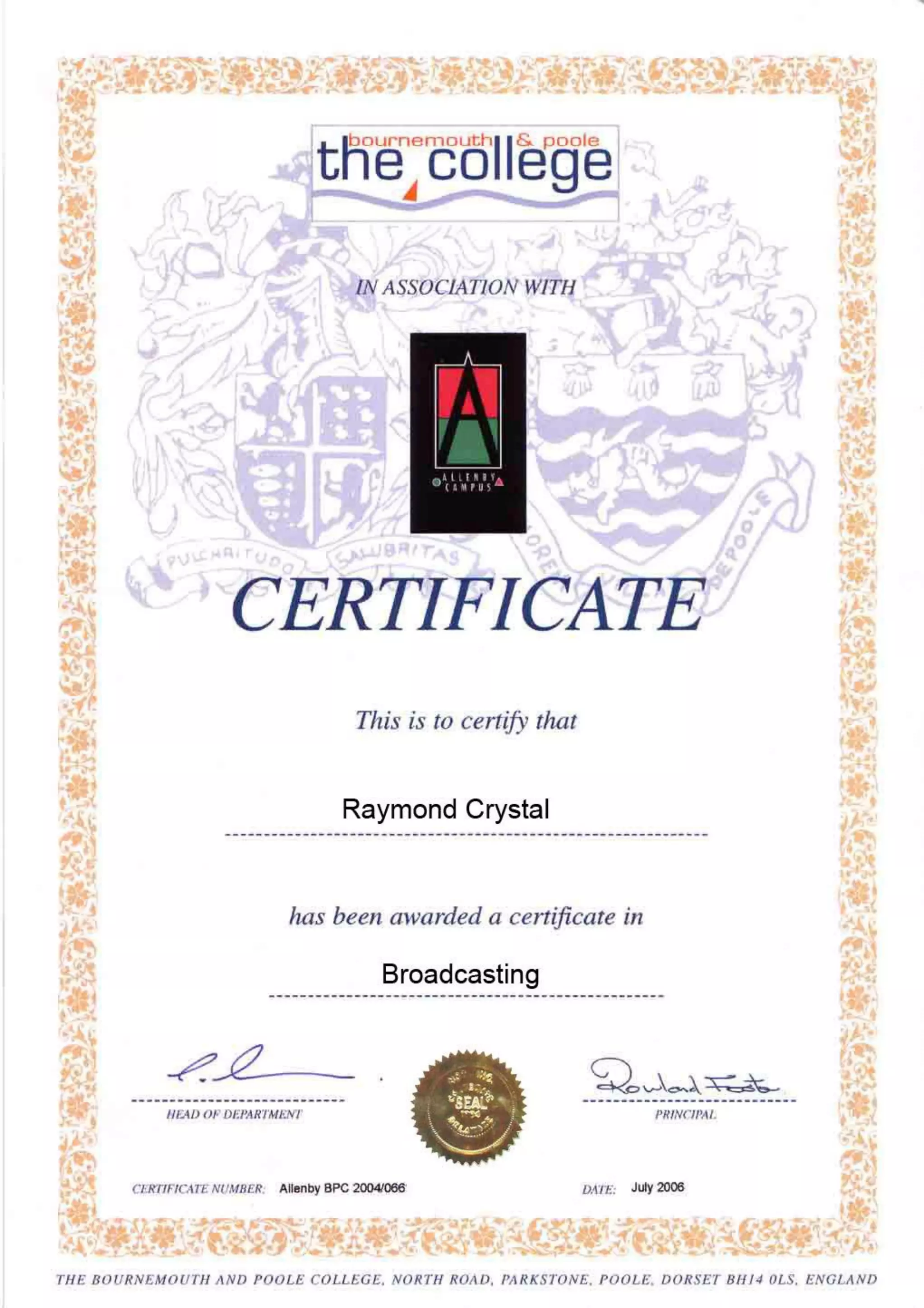 Ray Broadcasting Certificate | PDF