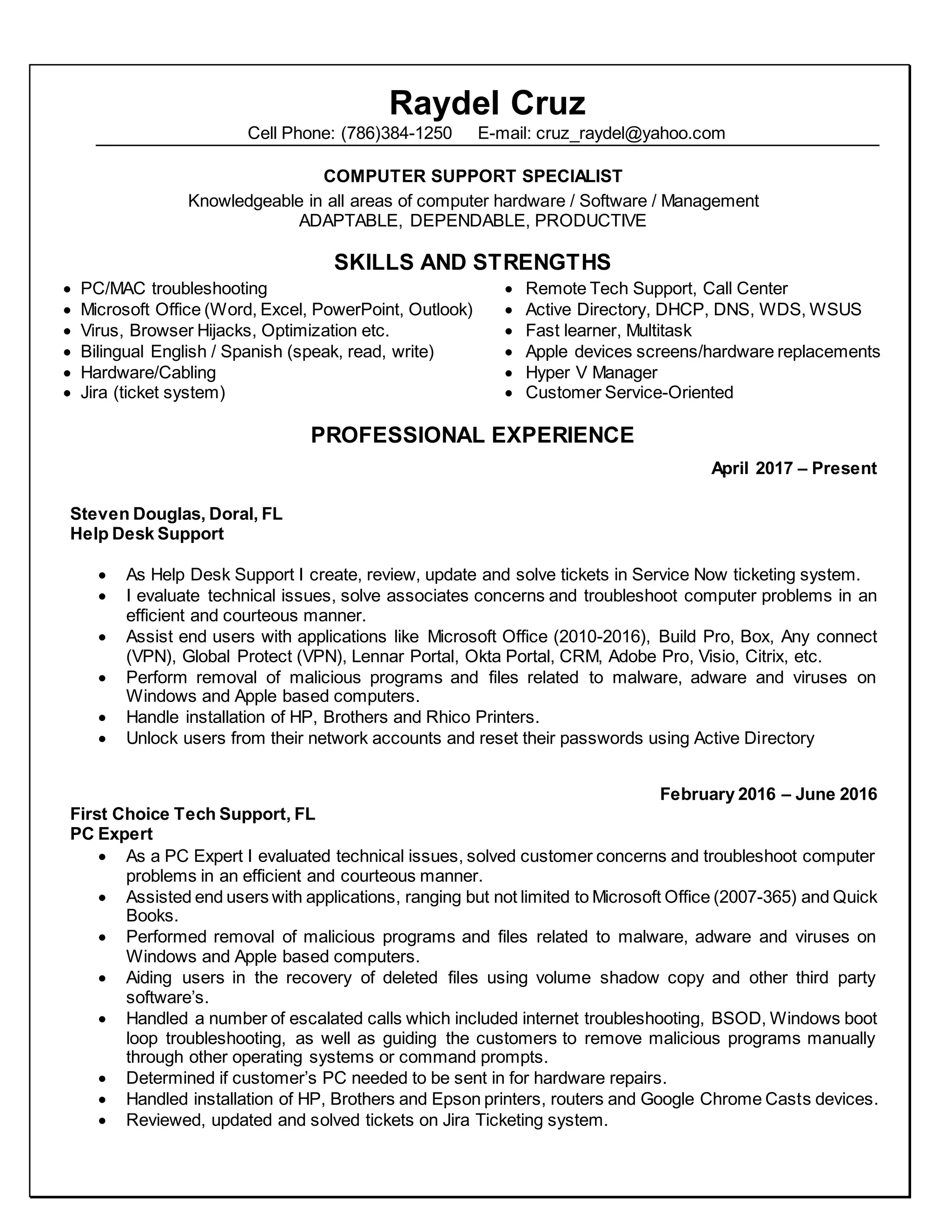 Raydel cruz resume | DOCX