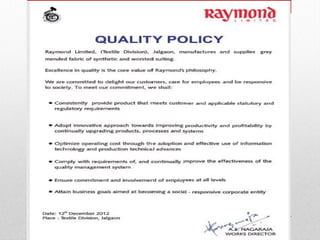 Quality Policy in Raymond | PPT