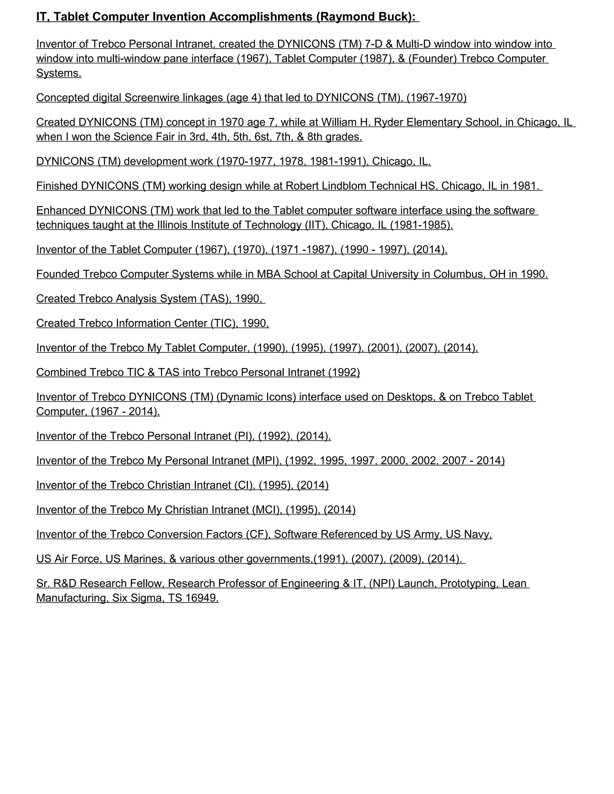 Professor Raymond Buck Latest Resume [01 17-15]