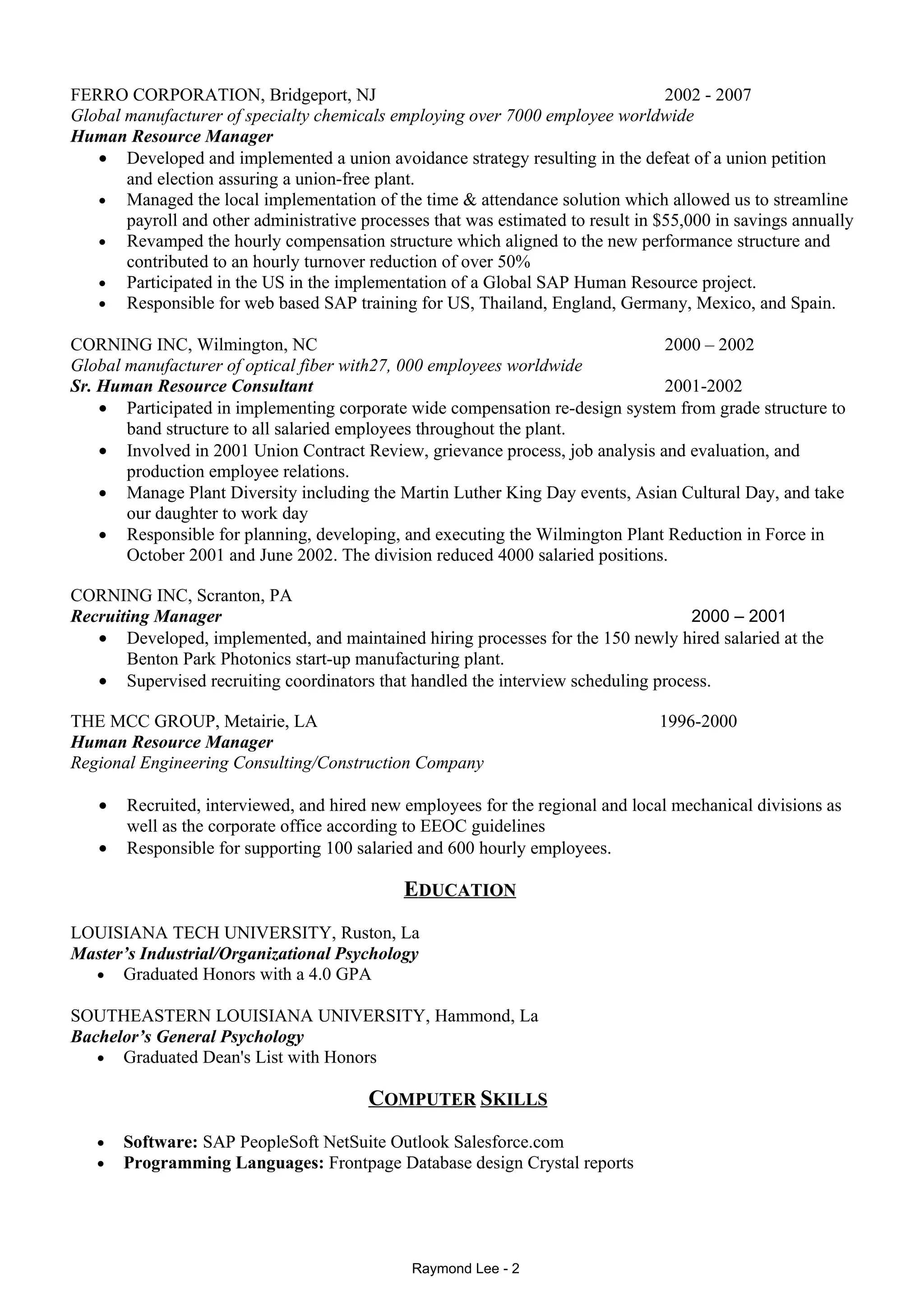 Raymond Lee Ceo Resume | DOC