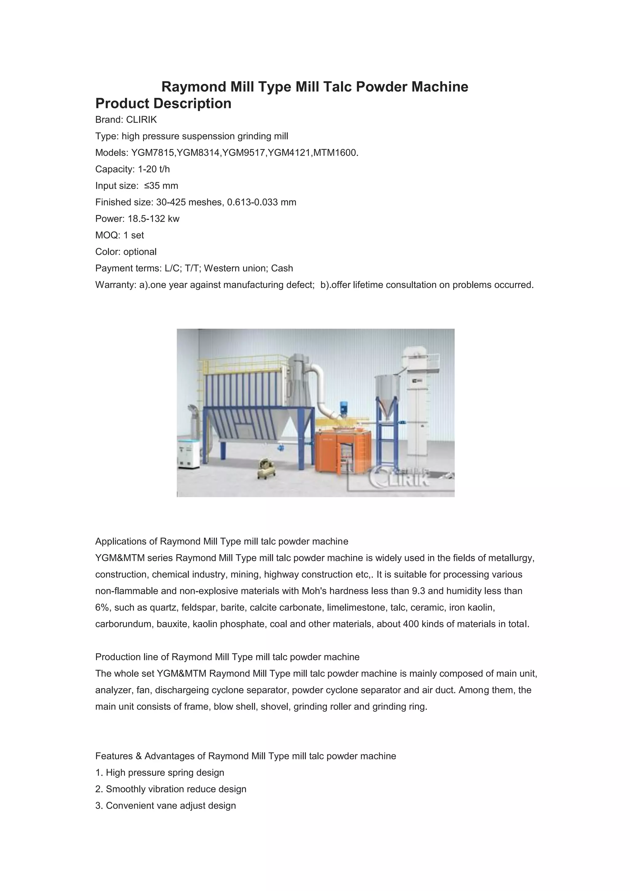 Raymond mill type mill talc powder machine | PDF