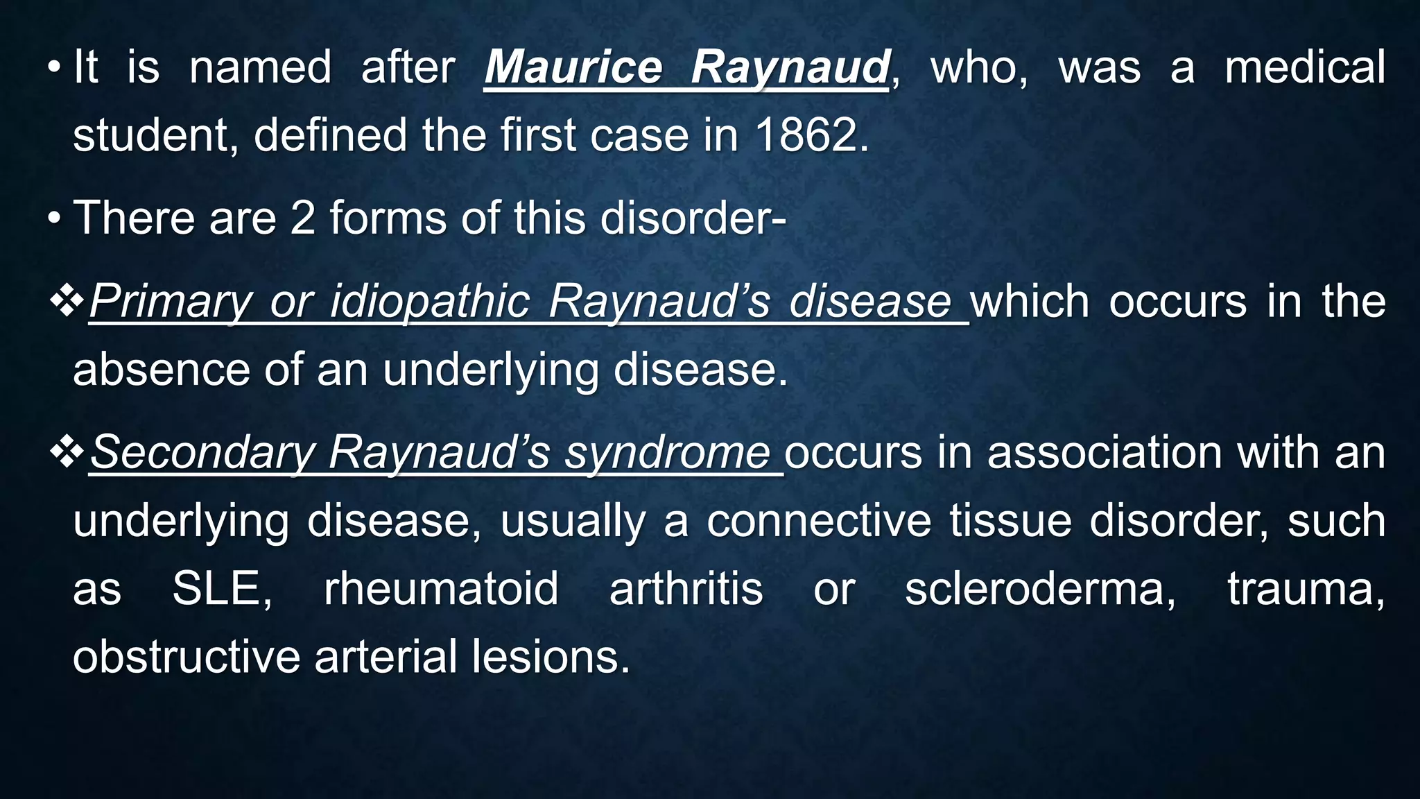 Raynauds disease and its management | PPTX