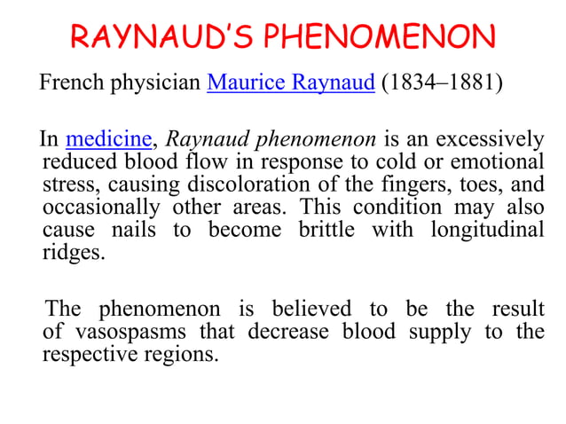 Raynauds phenomenon | PPTX | Blood Disorders | Diseases and Conditions