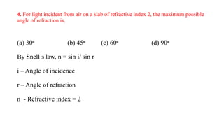 Ray Optics MCQ Class XII.(TN State Board) pptx | PPT