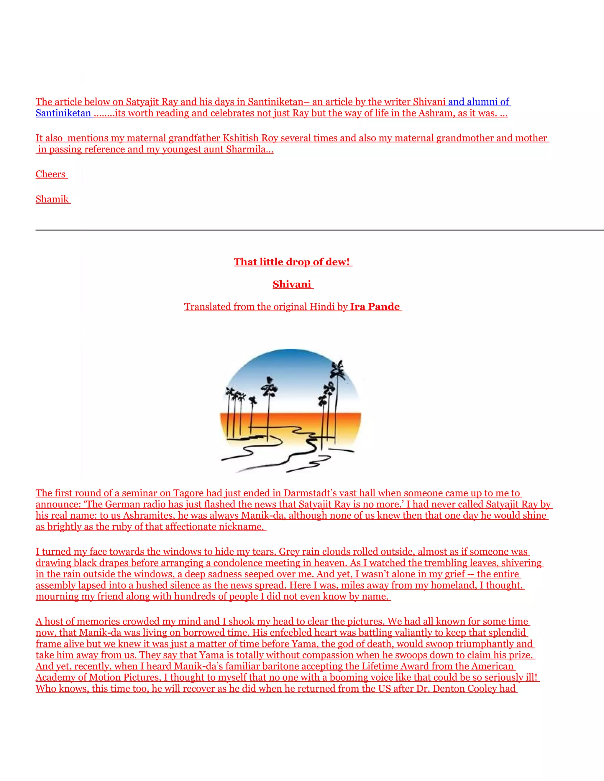 Ray & Santiniketan, a little drop of dew | DOC