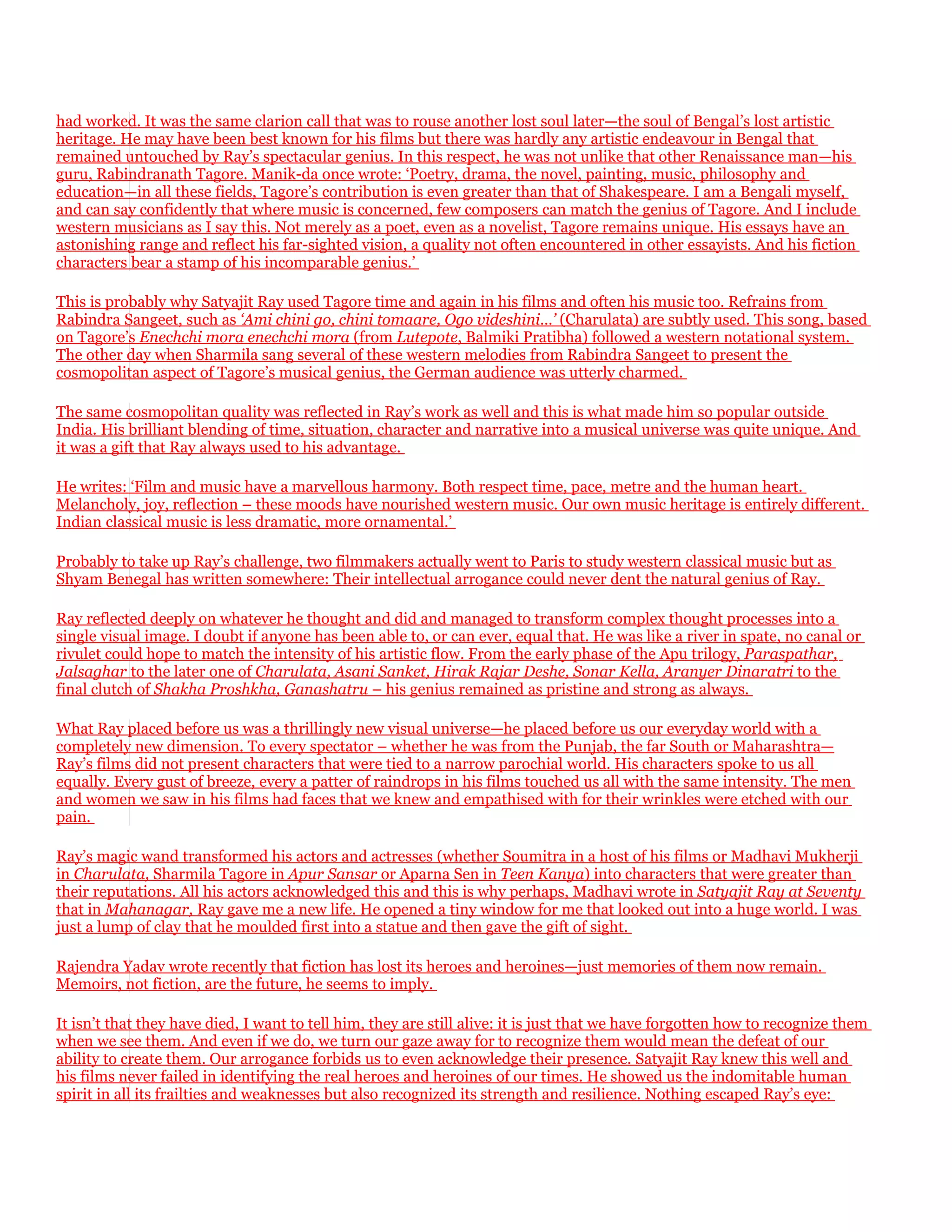 Ray & Santiniketan, a little drop of dew | DOC