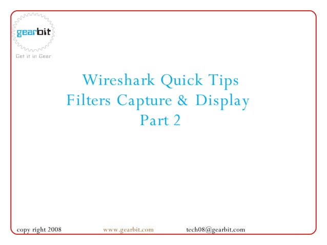 OSTU - Wireshark Capture Filters (by Ray Tompkins) | PPT