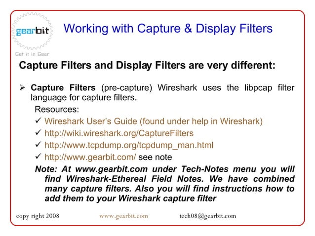 OSTU - Wireshark Capture Filters (by Ray Tompkins) | PPT