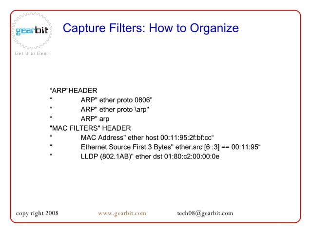 OSTU - Wireshark Capture Filters (by Ray Tompkins) | PPT