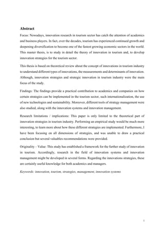 Innovation Strategies in Tourism industry | PDF
