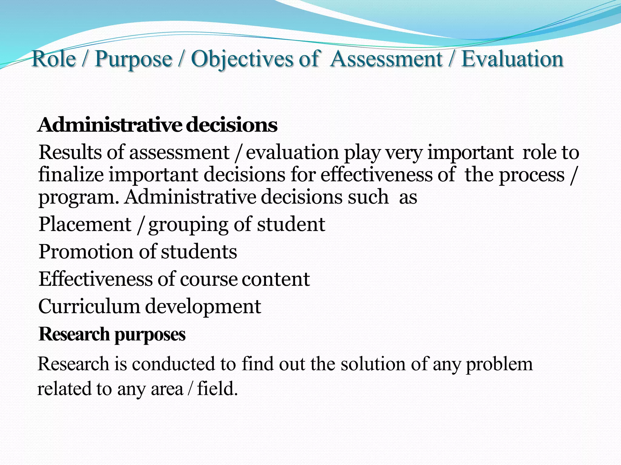 Role of objective Assessment and Evaluation | PPTX