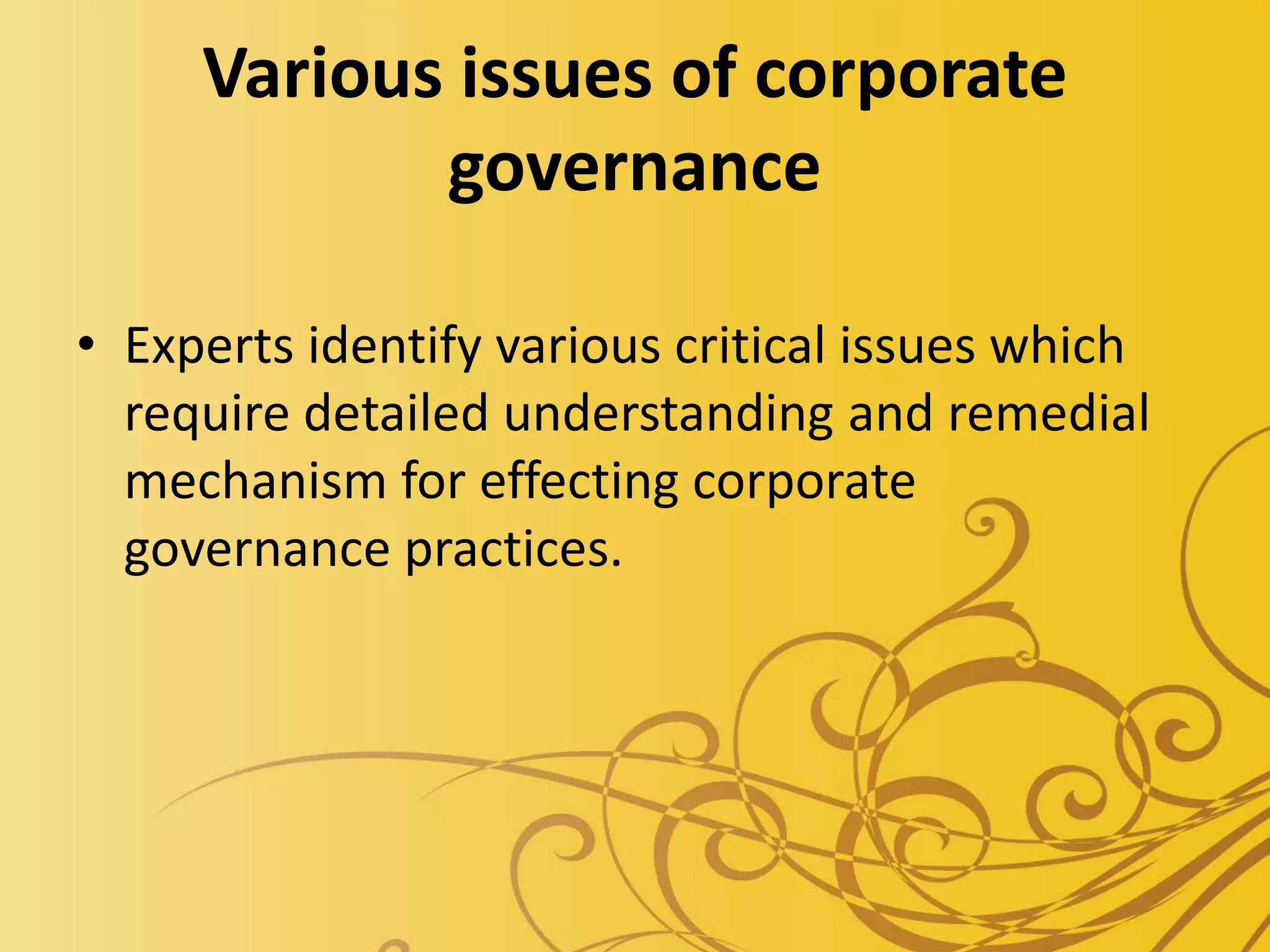 Issues in Corporate Governance | PPTX