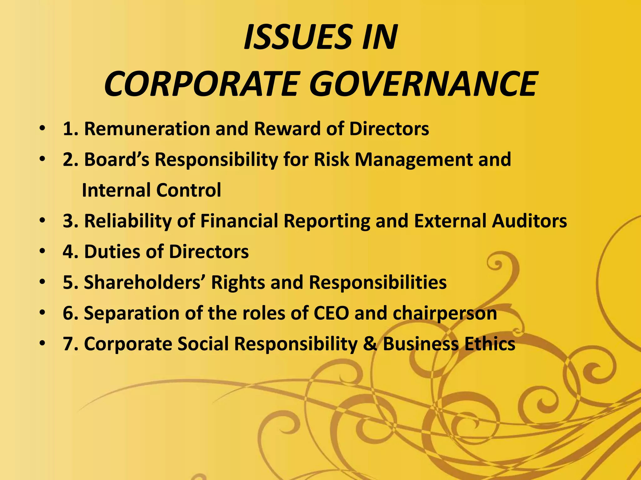 Issues in Corporate Governance | PPTX