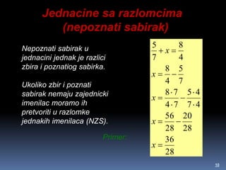 Razlomci: sabiranje i oduzimanje | PPTX