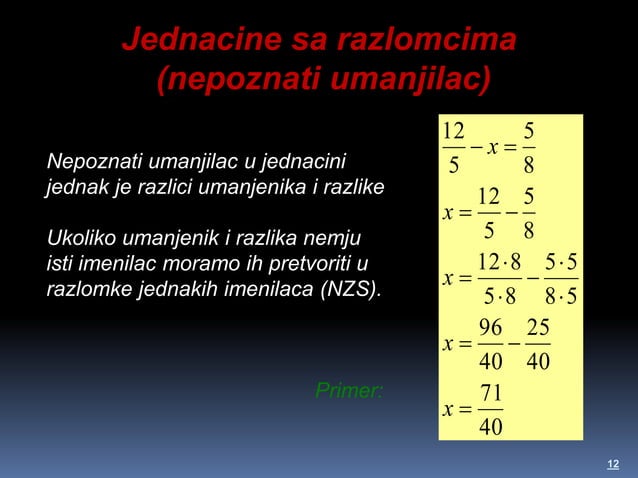Razlomci: sabiranje i oduzimanje | PPTX