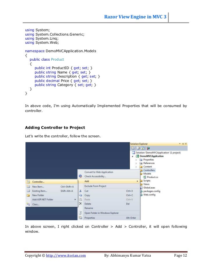 Razor View Engine In Mvc 3 By