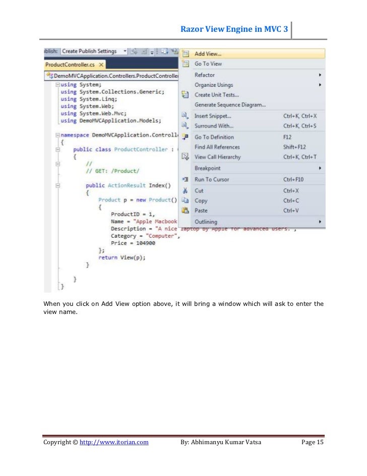 Razor View Engine In Mvc 3 By