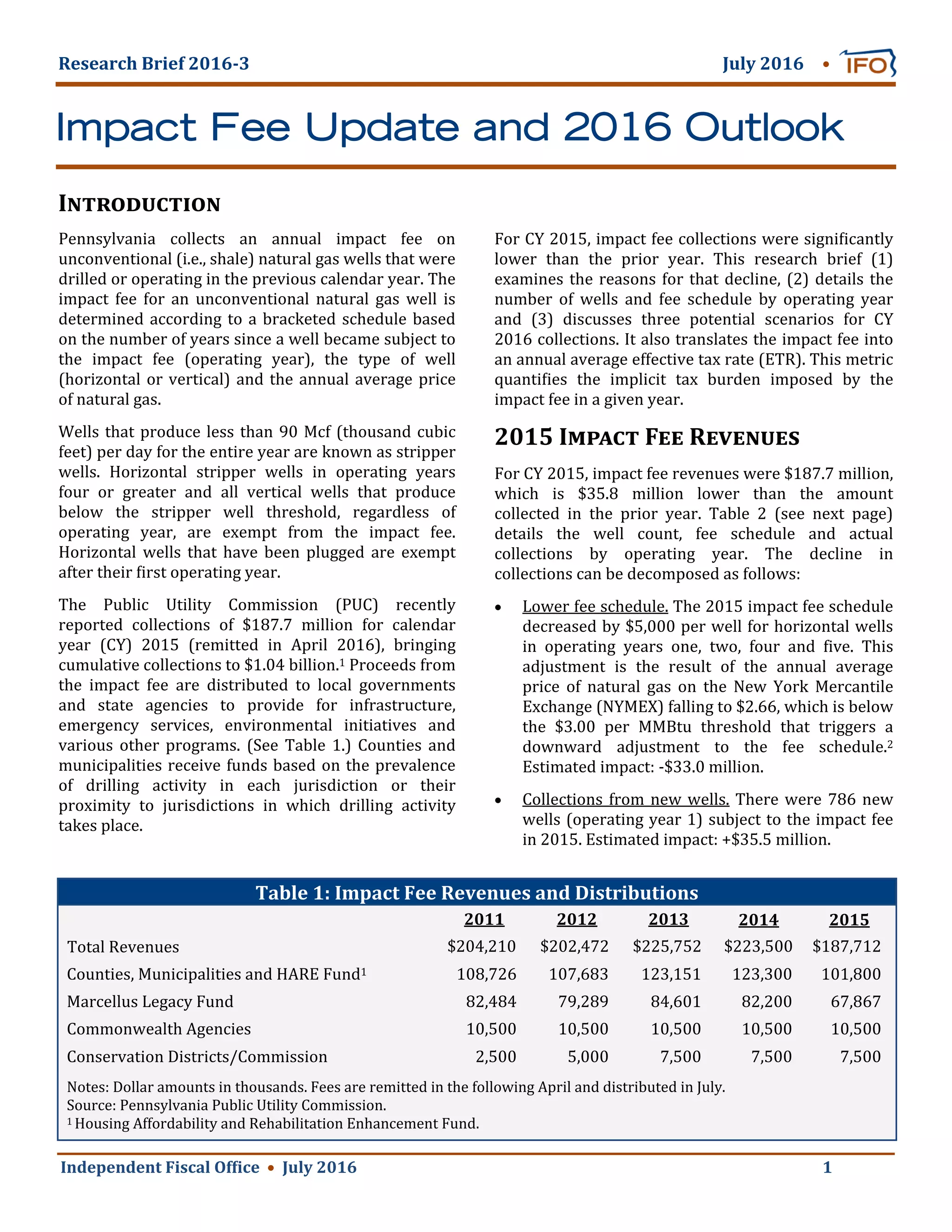 IFO Report: Impact Fee Update and 2016 Outlook | PDF