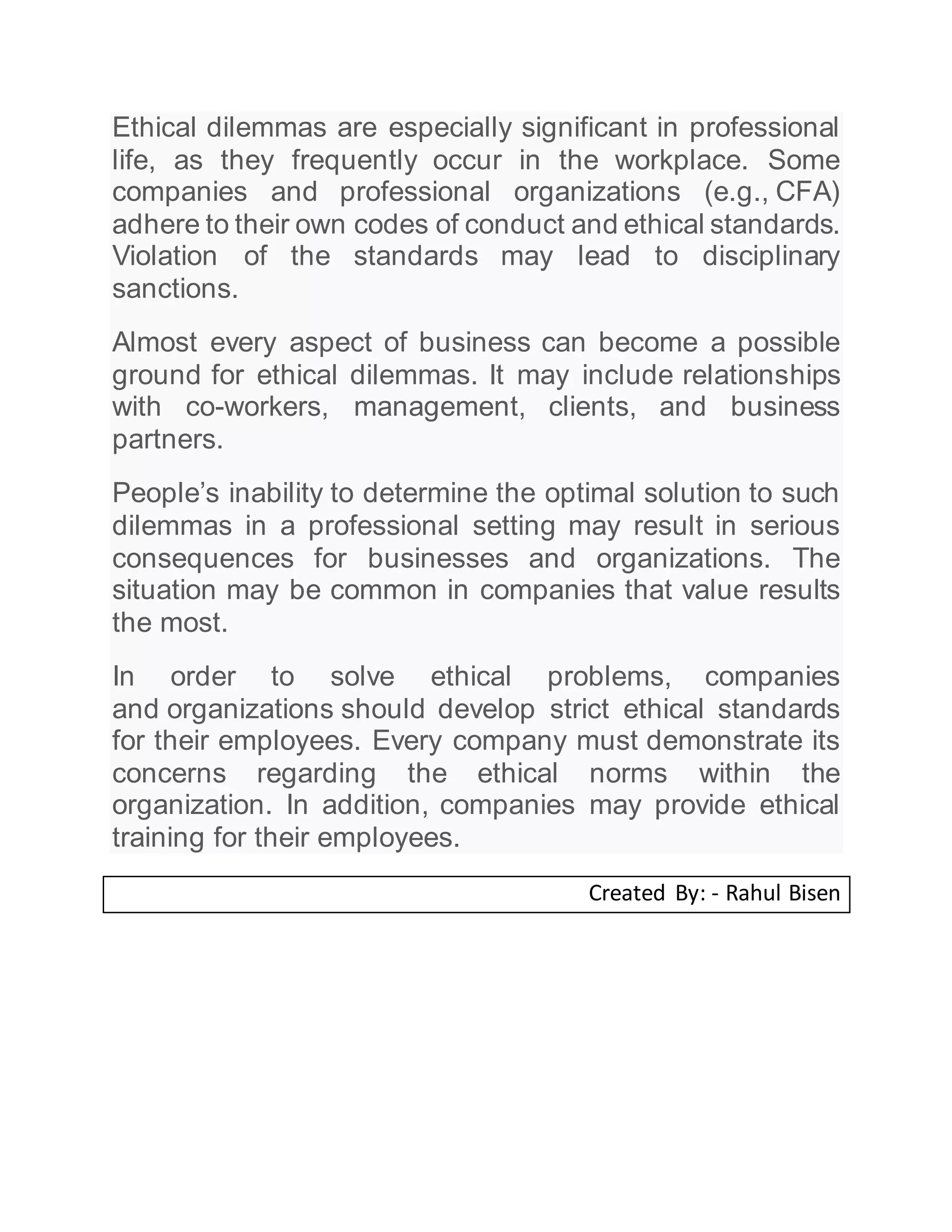 Business Ethics Dilemma | PDF