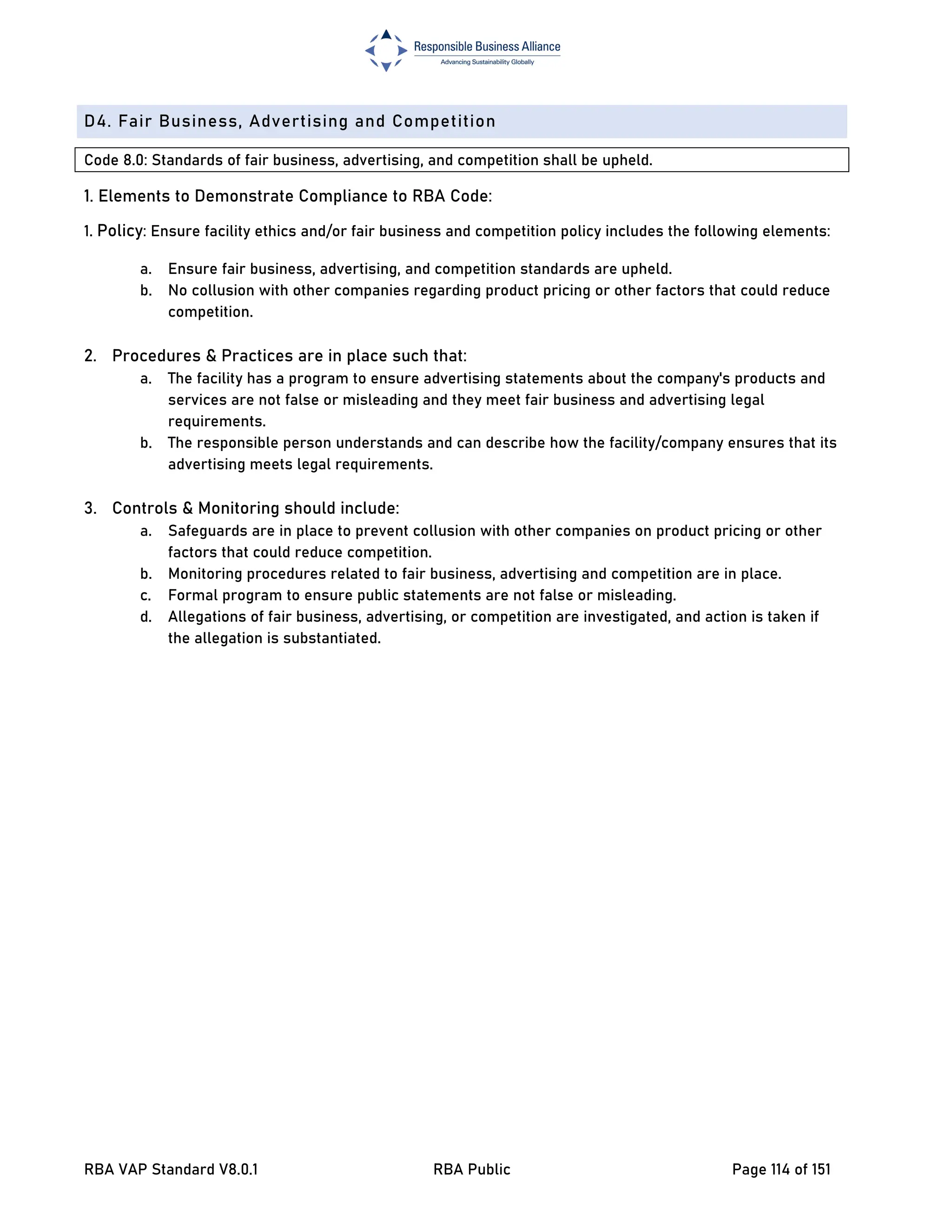 RBA-VAP-Standard Responsible Business Alliance Code of Conduct v8.0 | PDF