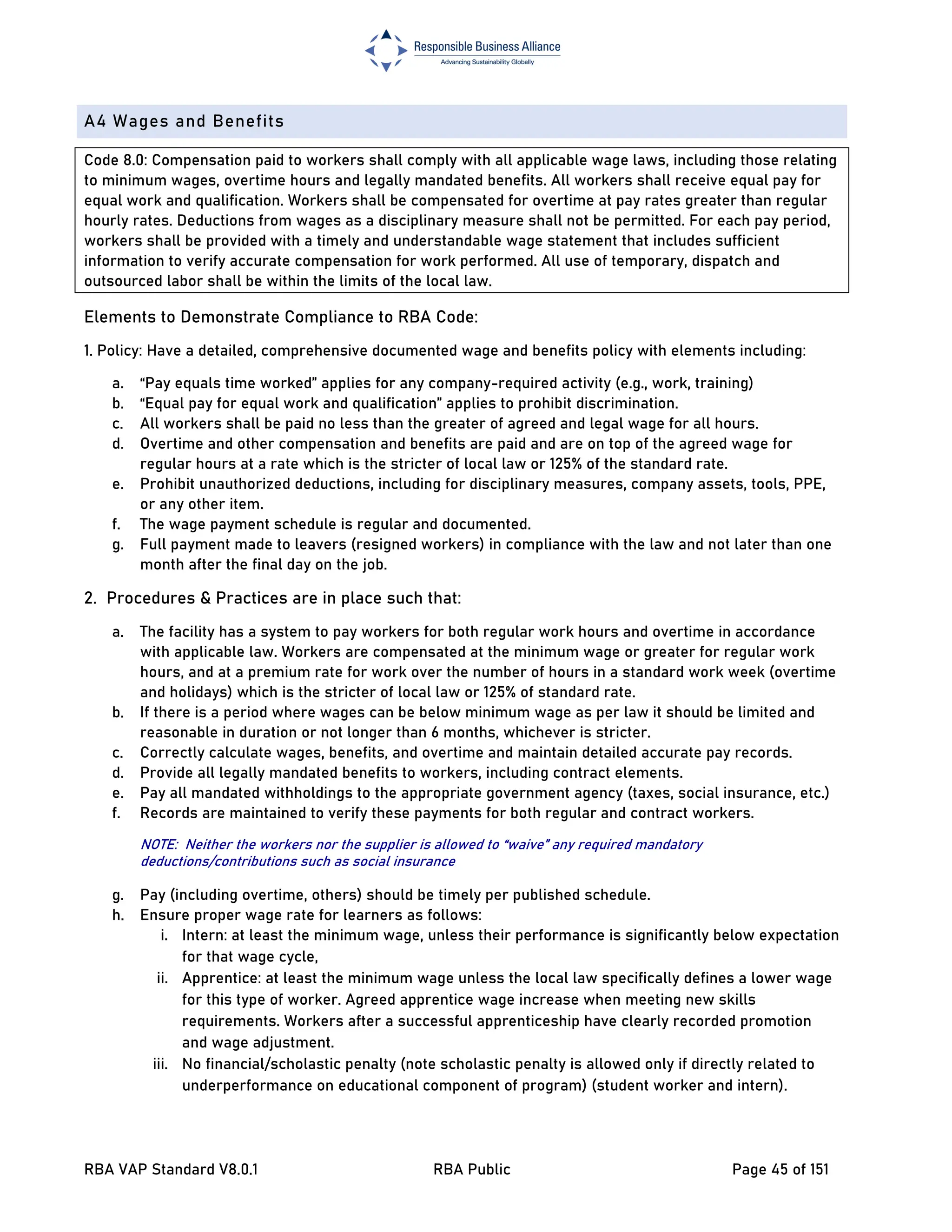 RBA-VAP-Standard Responsible Business Alliance Code of Conduct v8.0 | PDF