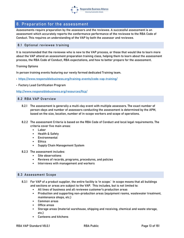 RBA-VAP-Standard Responsible Business Alliance Code of Conduct v8.0 | PDF