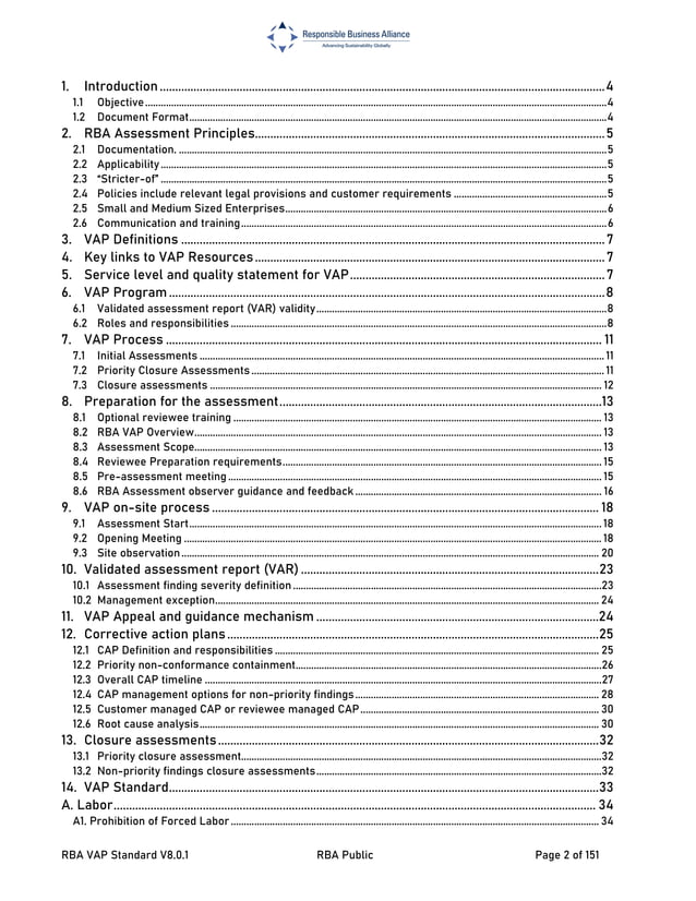 RBA-VAP-Standard Responsible Business Alliance Code of Conduct v8.0 | PDF