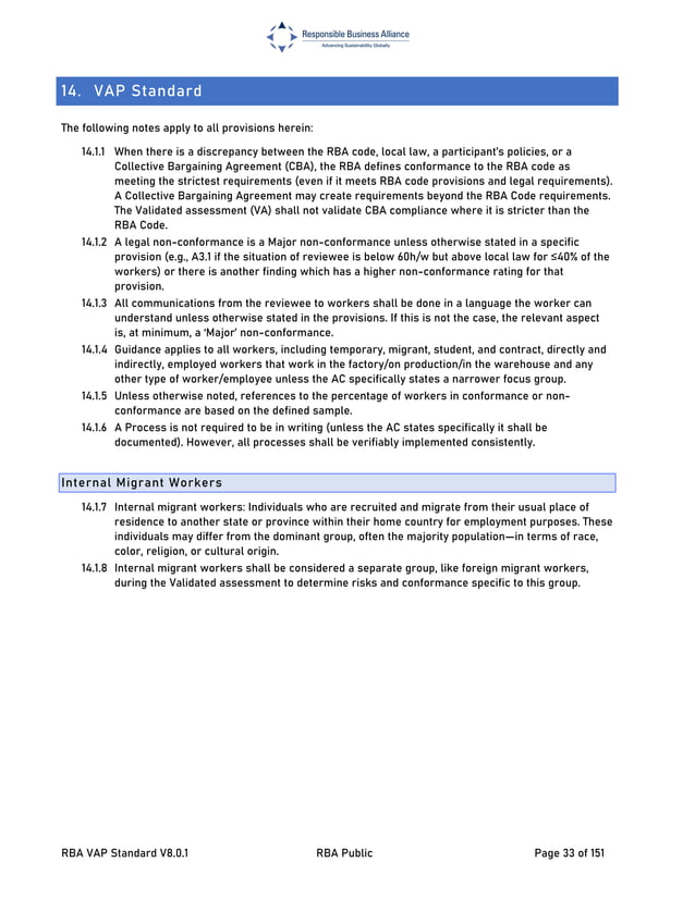 RBA-VAP-Standard Responsible Business Alliance Code of Conduct v8.0 | PDF