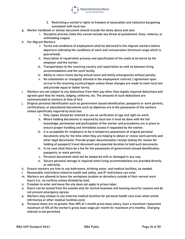 RBA-VAP-Standard Responsible Business Alliance Code of Conduct v8.0 | PDF