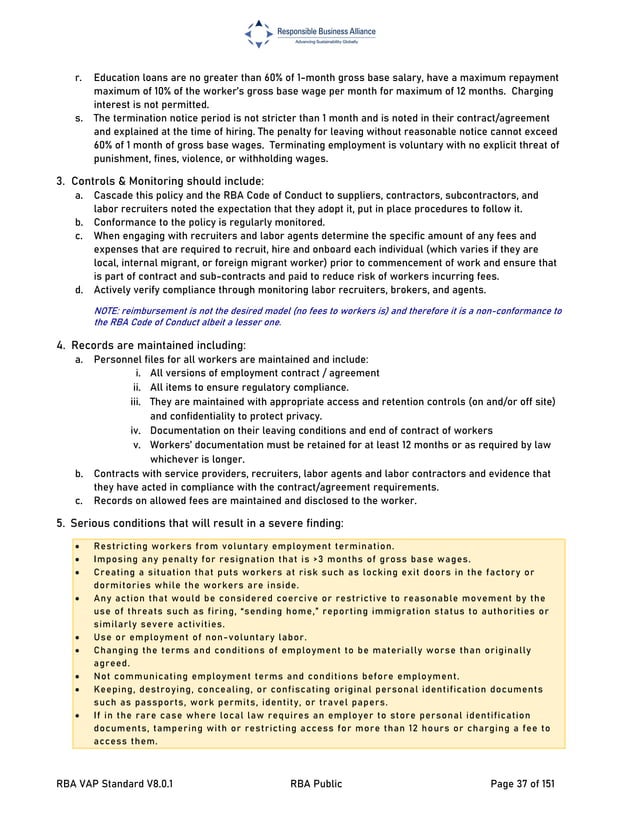 RBA-VAP-Standard Responsible Business Alliance Code of Conduct v8.0 | PDF