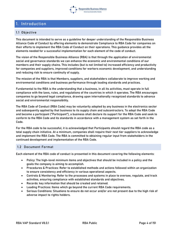 RBA-VAP-Standard Responsible Business Alliance Code of Conduct v8.0 | PDF