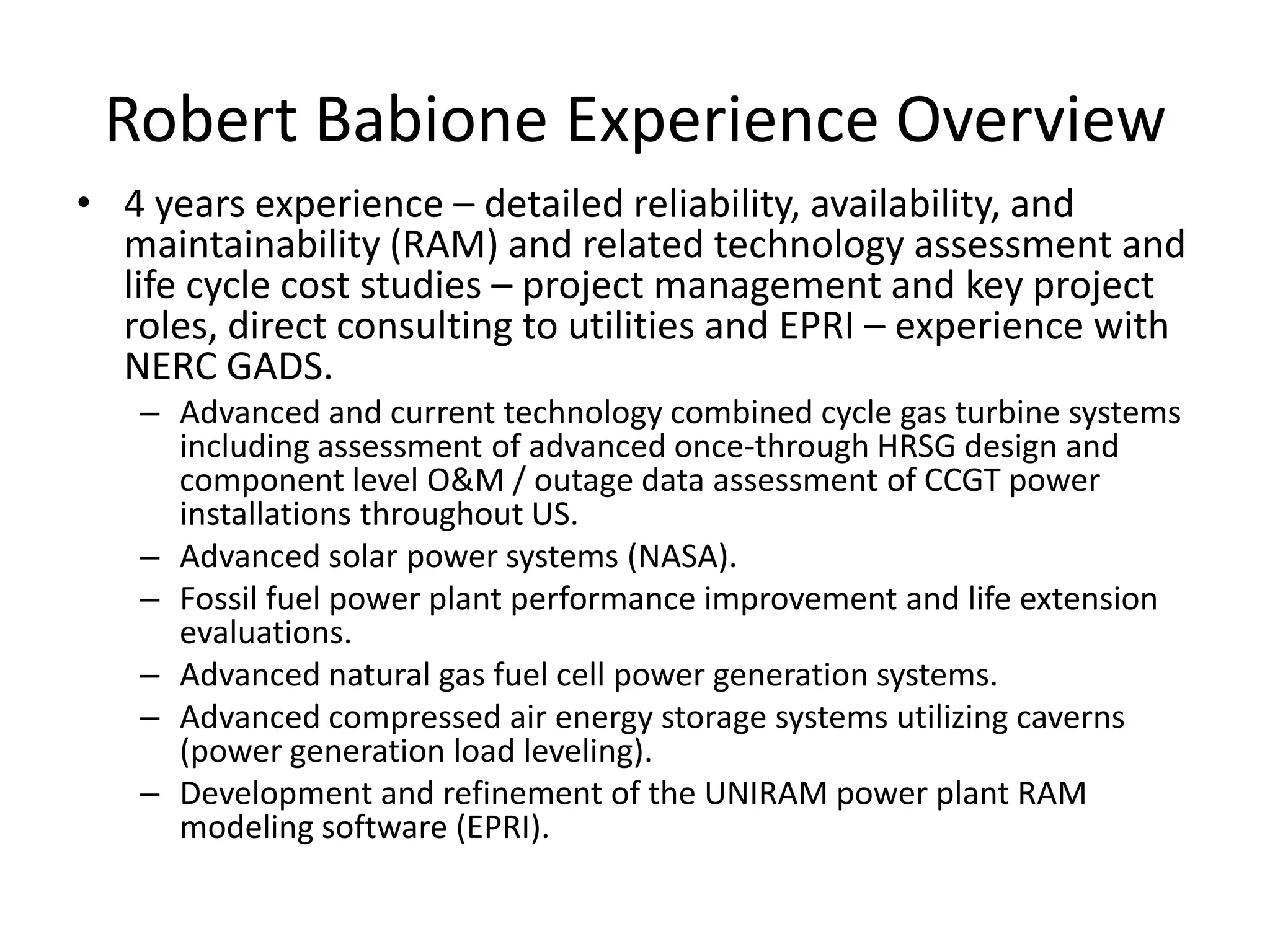 R Babione Experience Overview | PPT