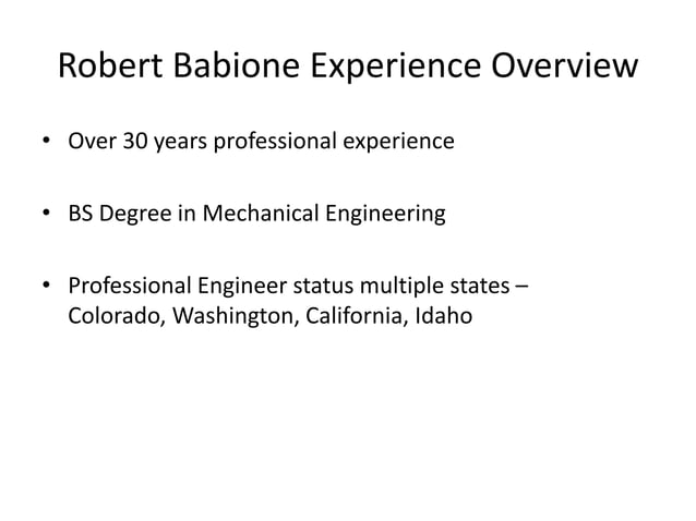 R Babione Experience Overview | PPT
