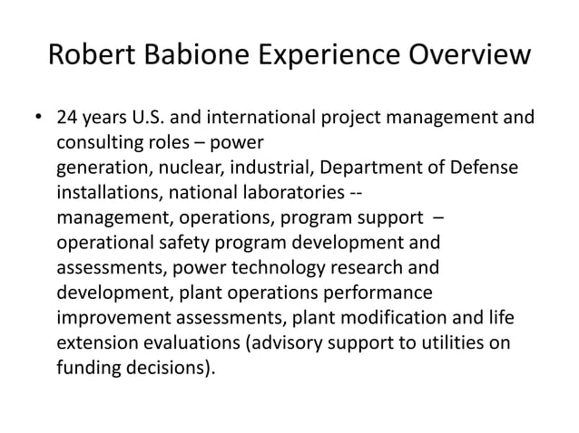 R Babione Experience Overview | PPT