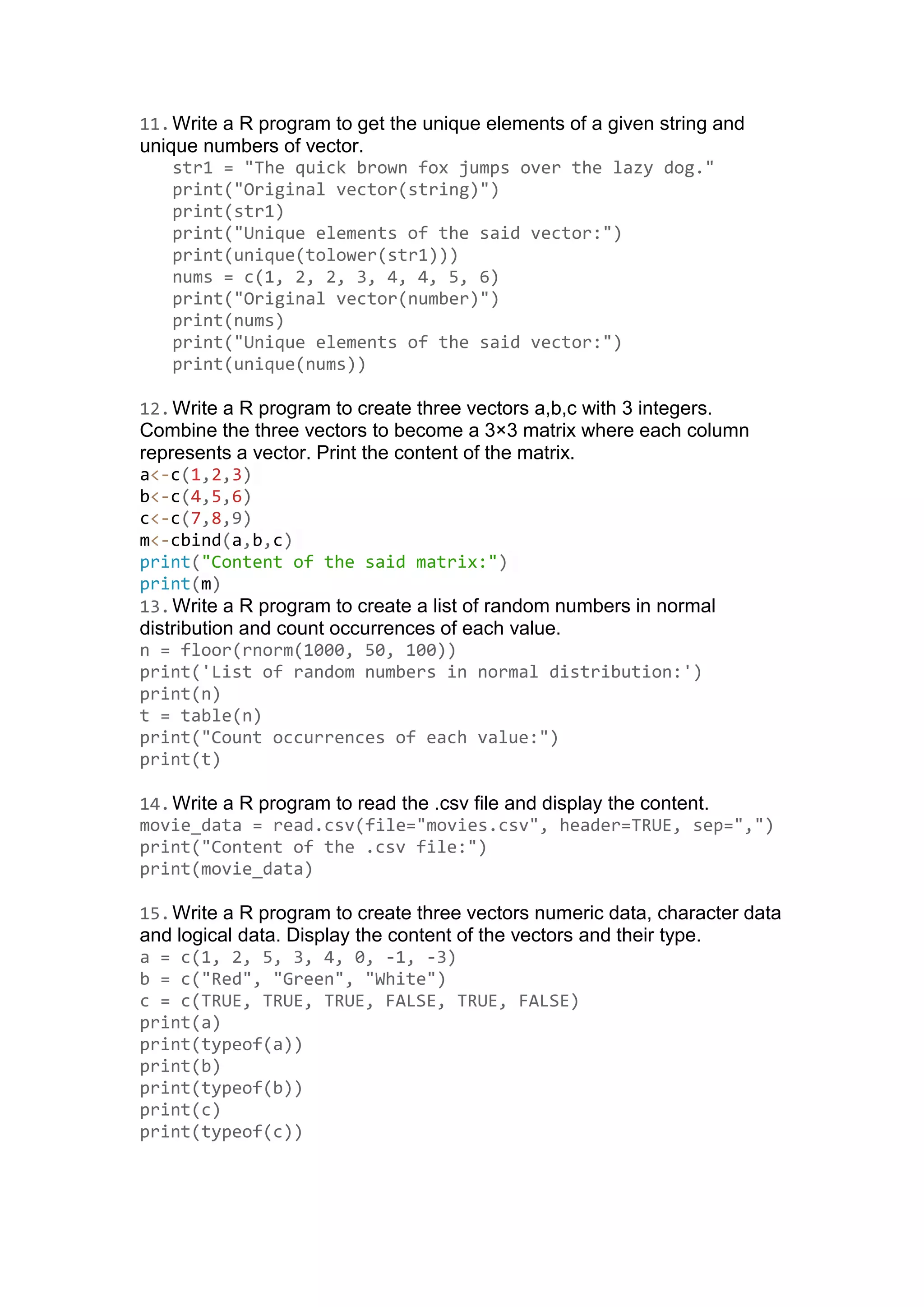 R basic programs | PDF