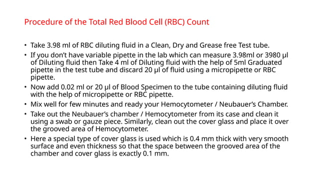 RBC COUNT USING HEMOCYTOMETER.pptx presenting by dr Sangeeta swat ...