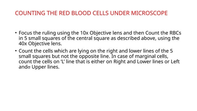 RBC COUNT USING HEMOCYTOMETER.pptx presenting by dr Sangeeta swat ...