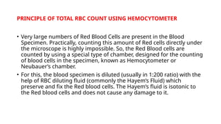 RBC COUNT USING HEMOCYTOMETER.pptx presenting by dr Sangeeta swat | PPTX