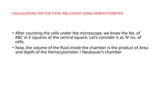 RBC COUNT USING HEMOCYTOMETER.pptx presenting by dr Sangeeta swat | PPTX