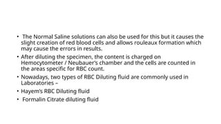 RBC COUNT USING HEMOCYTOMETER.pptx presenting by dr Sangeeta swat | PPT