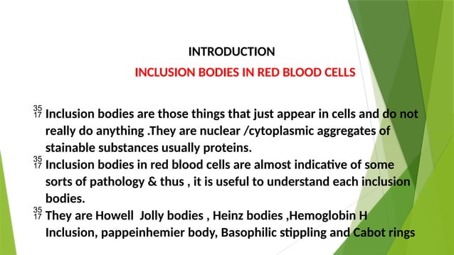 RBC inclusion bodies. pptx | PPTX | Blood Disorders | Diseases and ...