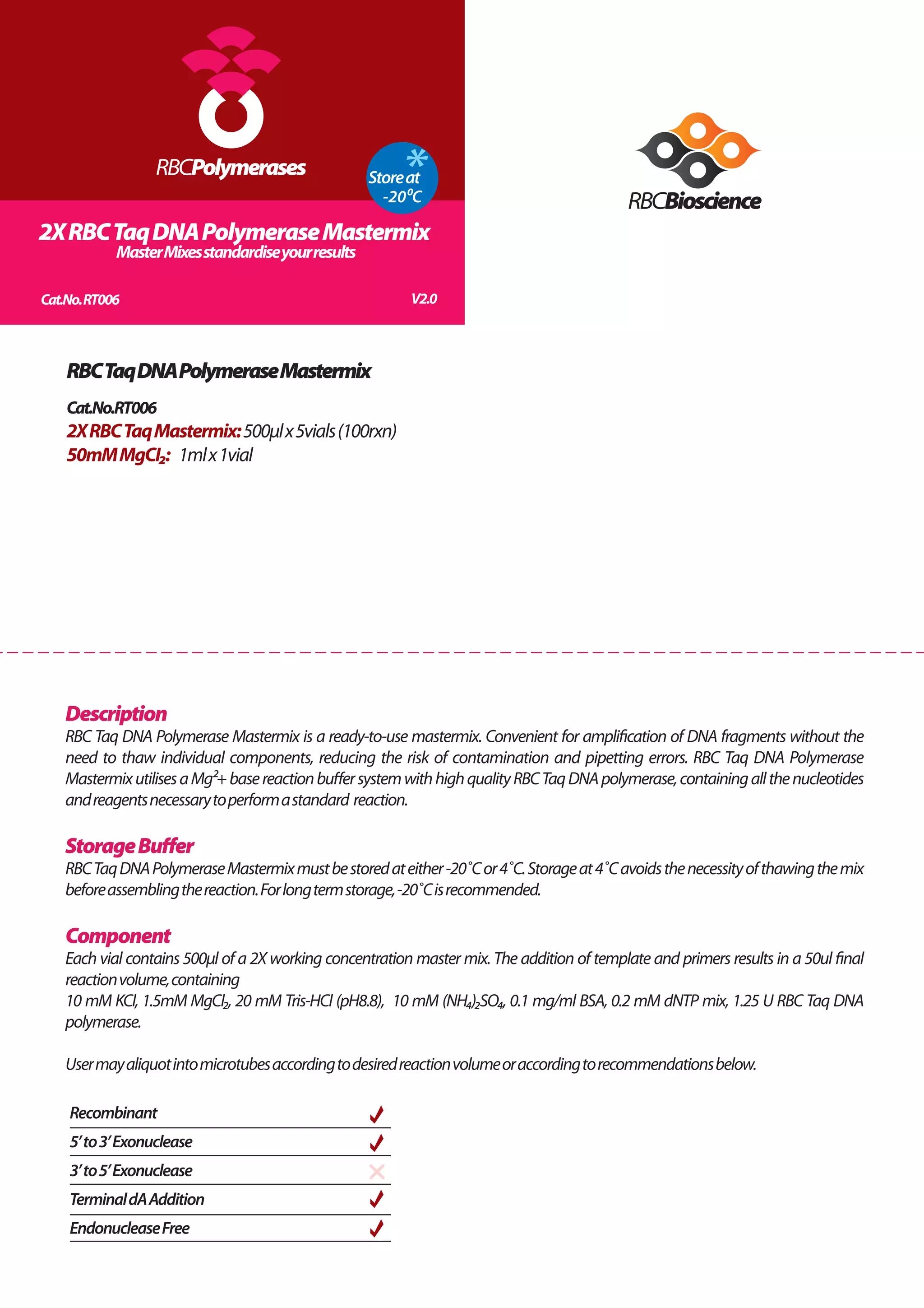 Rbc taq dna polymerase mastermix v2.0 | PDF | Chemistry | Science
