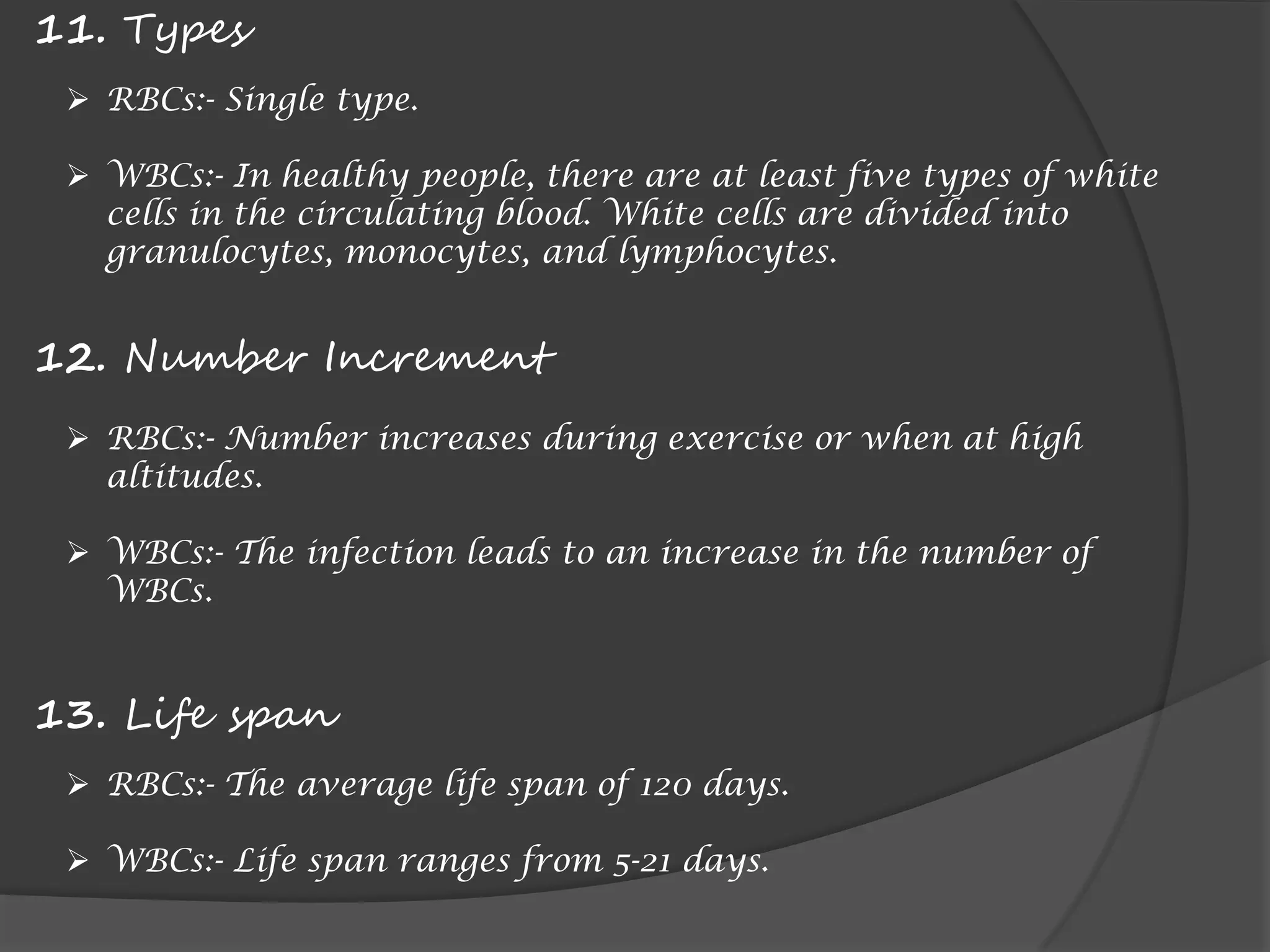 Rbc vs wbc, basic difference between RBCs & WBCs, blood cells, blood | PDF