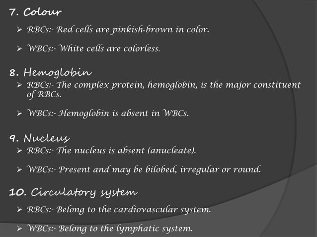 Rbc vs wbc, basic difference between RBCs & WBCs, blood cells, blood | PPT