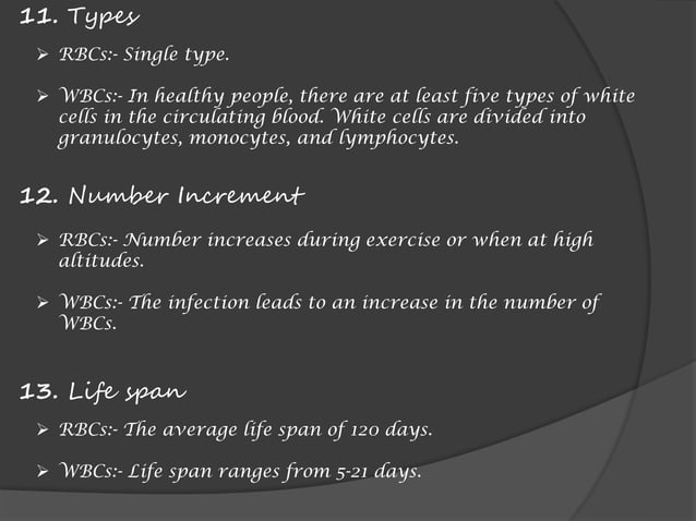 Rbc vs wbc, basic difference between RBCs & WBCs, blood cells, blood | PPT